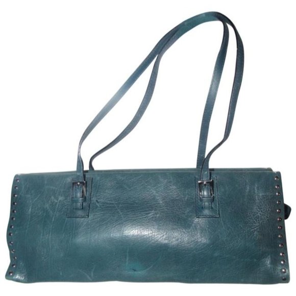 Bally | Bags | Bally Style Teal Blue Leather With Chrome Studded ...